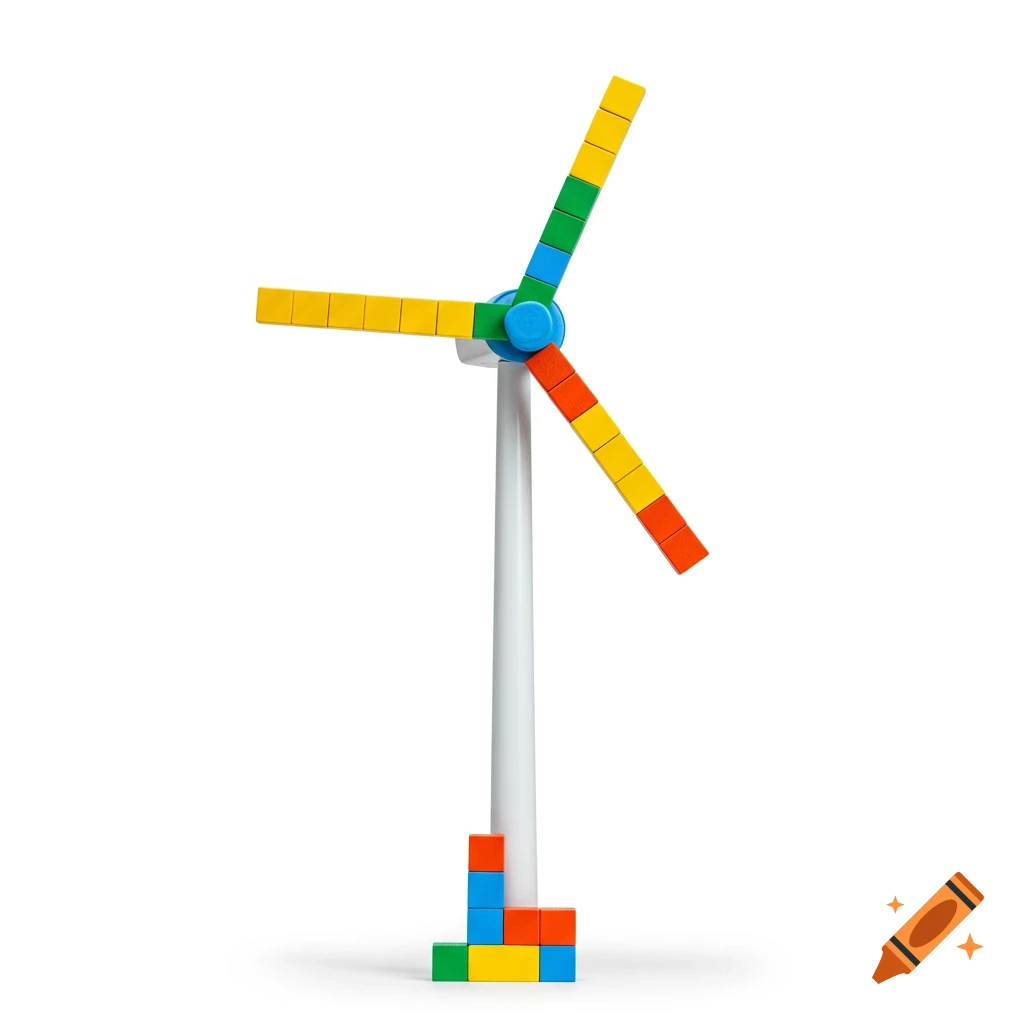 A colorful wind turbine constructed from various Tetris blocks on a ...