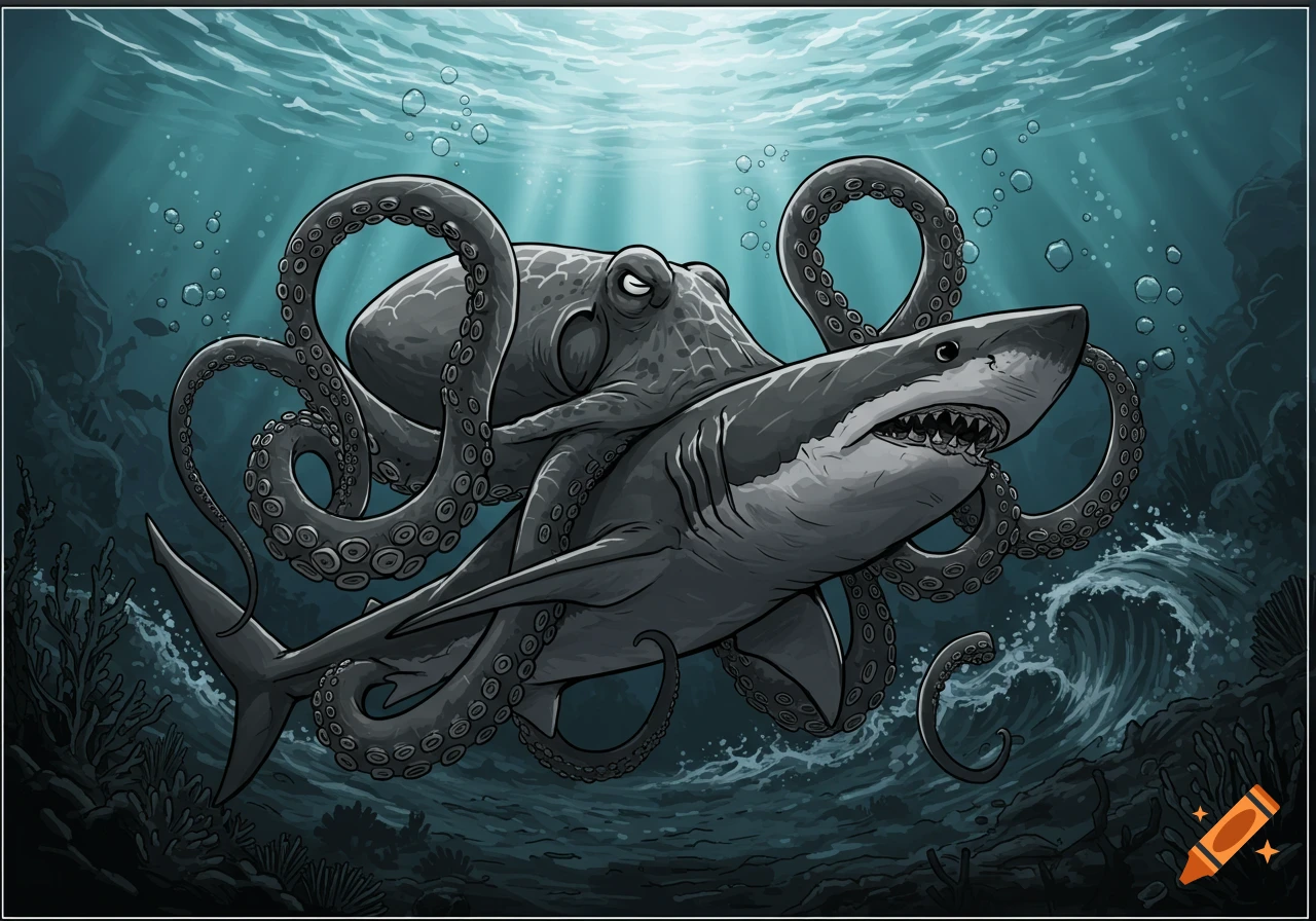 Stylized guild logo with a blue whale surfacing from teal waves ...