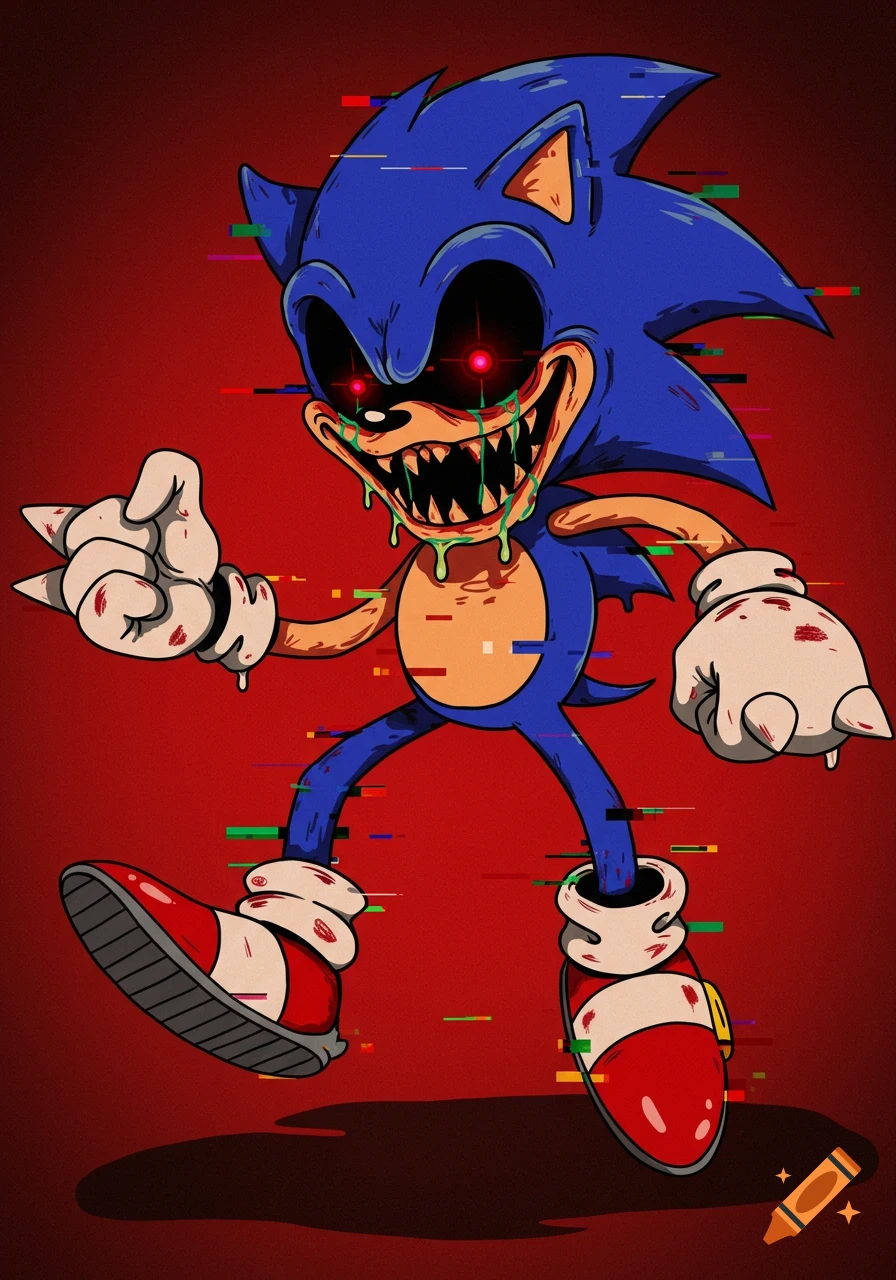 A monstrous Sonic.exe with glowing red eyes, sharp teeth, and bloody ...