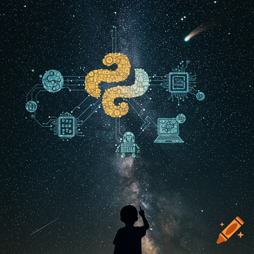 A boy's silhouette gazes at a starry sky with the Milky Way. Above him ...