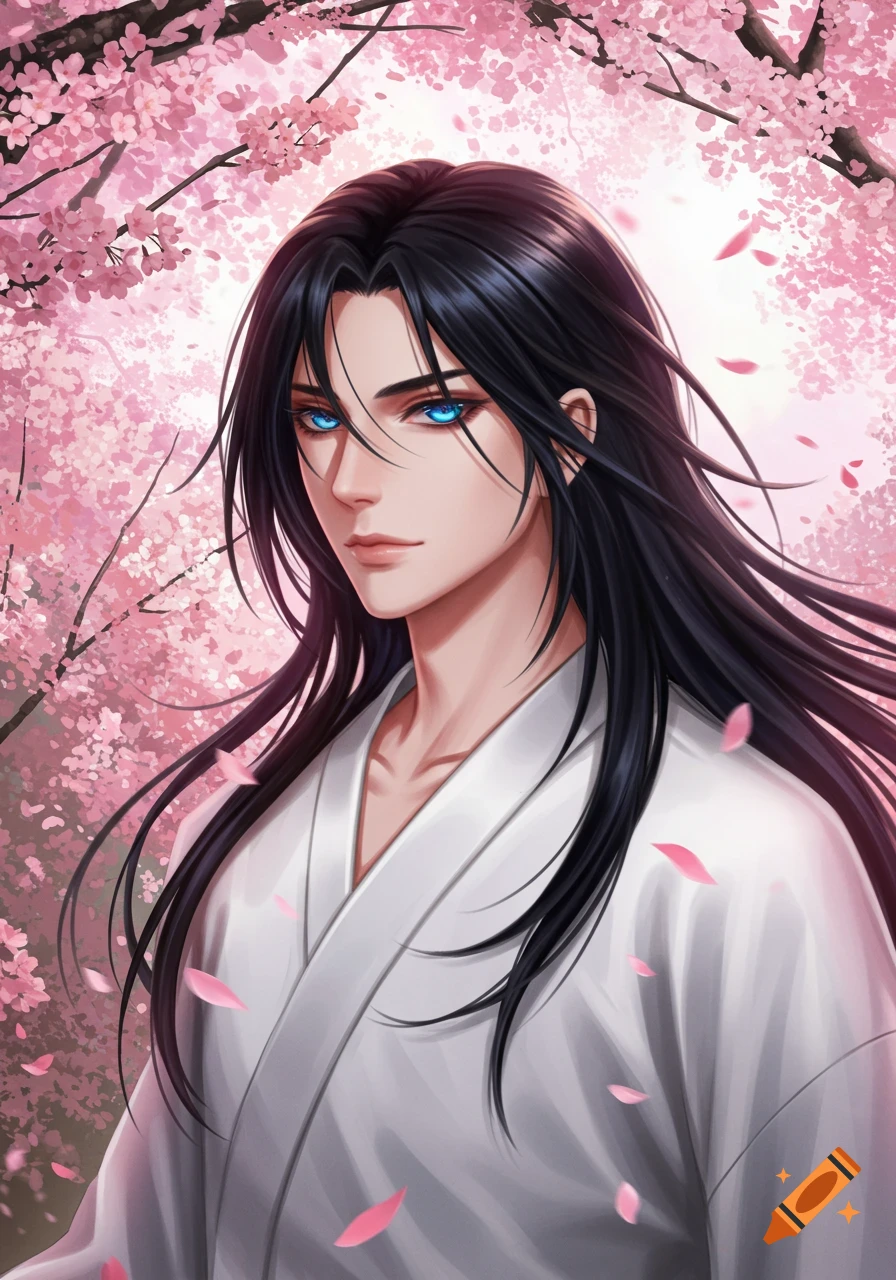 An anime female Uchiha character with long black hair and purple eyes ...