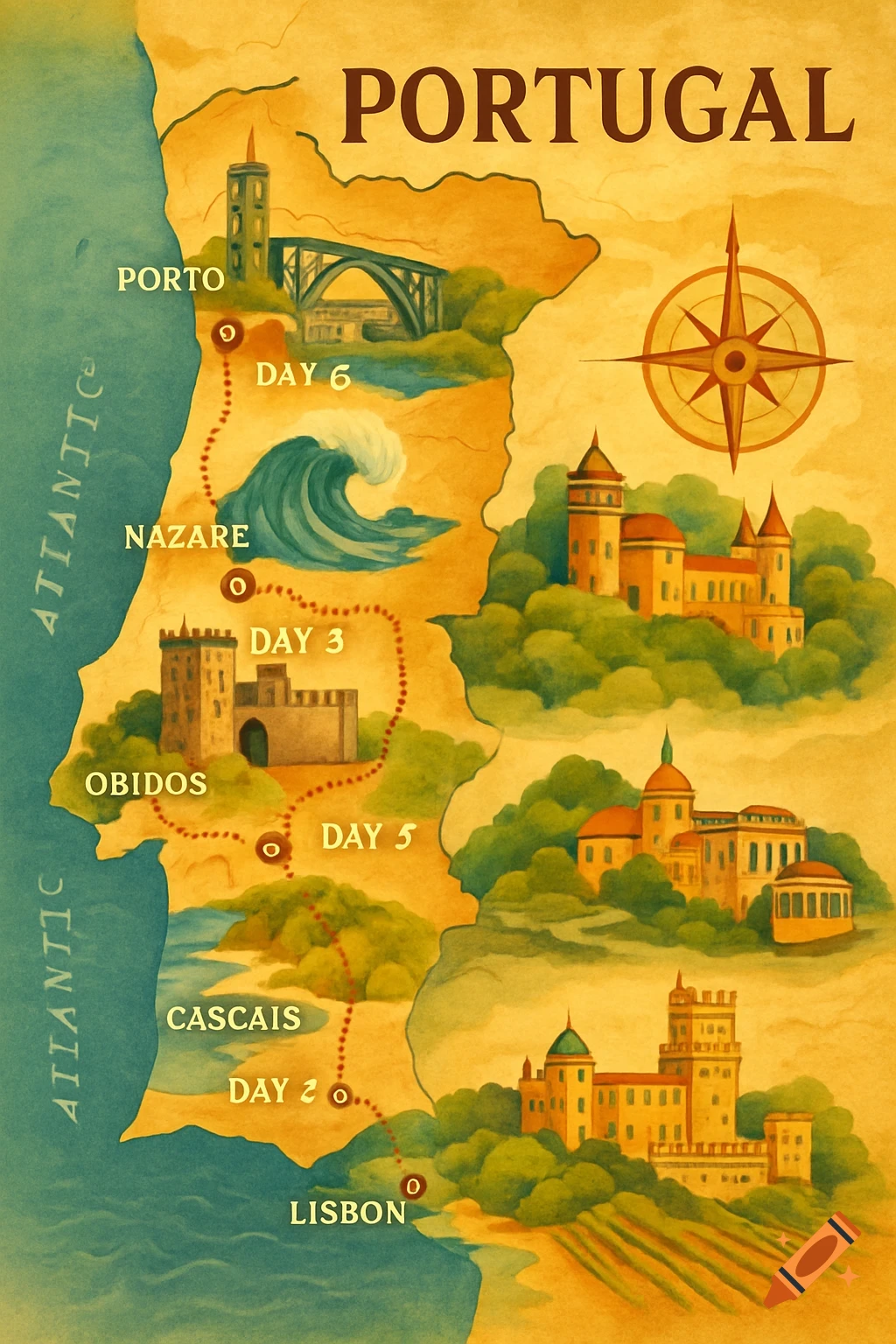 A colorful cartoon map of the Charente region in France, featuring ...