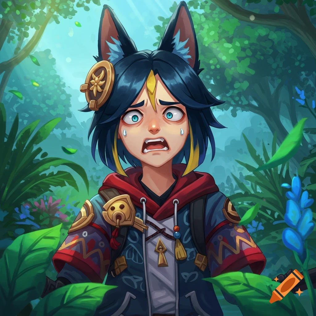 An anime-style character with dark blue hair and animal ears looks ...