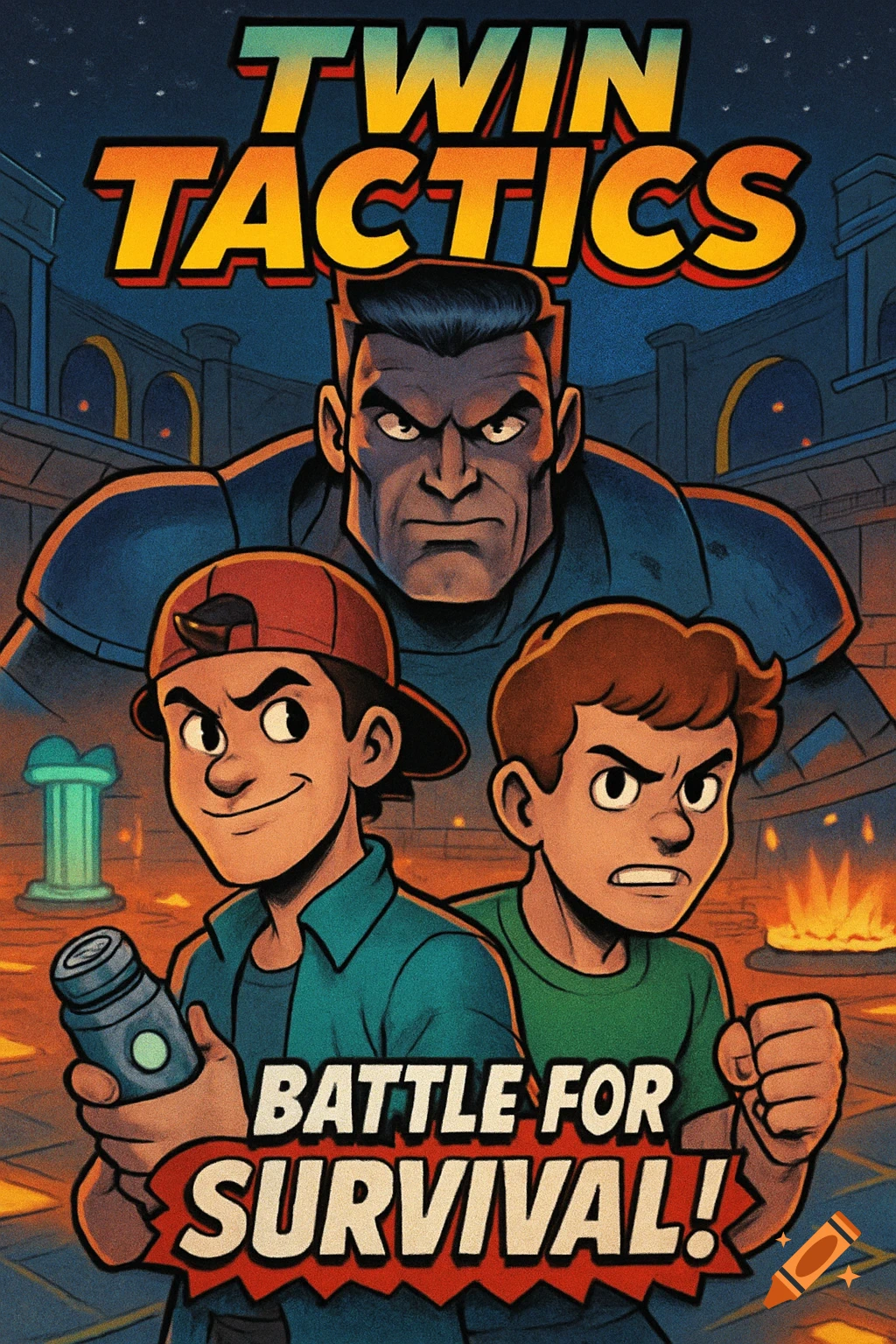 Comic book cover for 'Twin Tactics: Battle for Survival!' featuring two ...