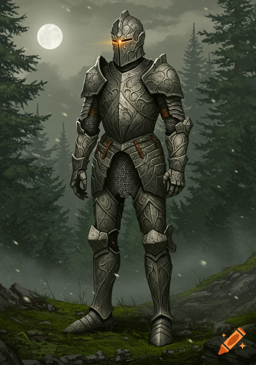 A knight in intricately detailed rock-themed medieval armor stands in a ...