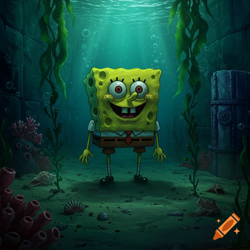Spongebob Squarepants as a menacing vampire with red eyes and a black ...