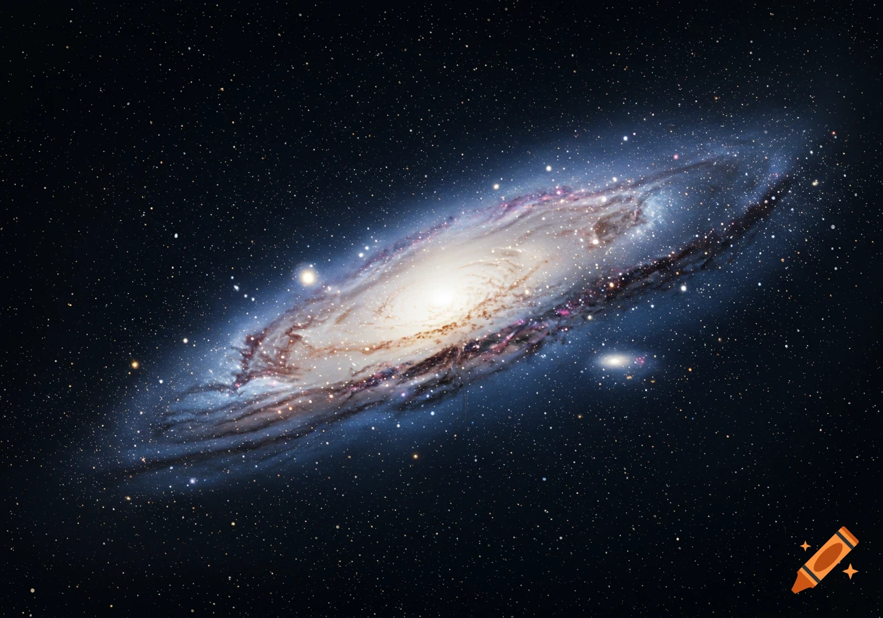 A vibrant, detailed galaxy with bright central jets extending from its ...