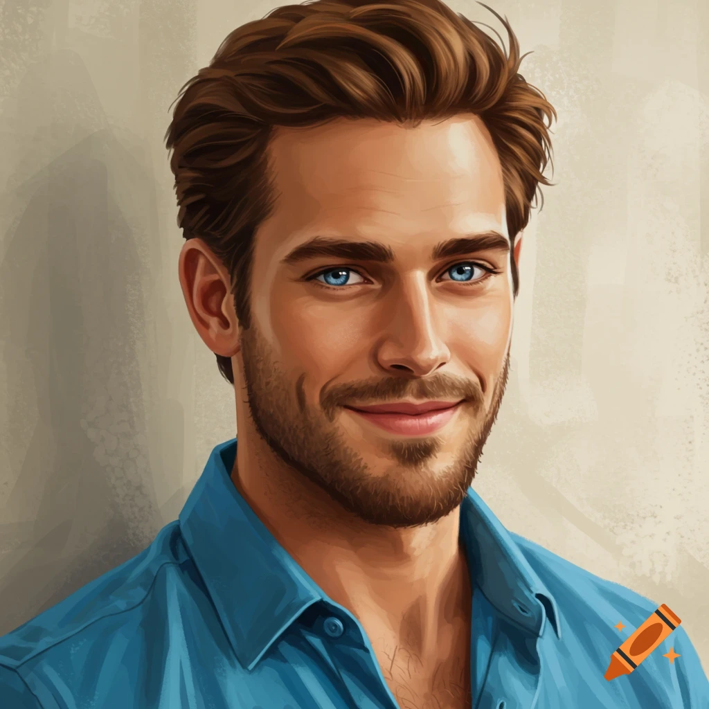 A smiling man with brown hair, blue eyes, and a brown beard wears a ...