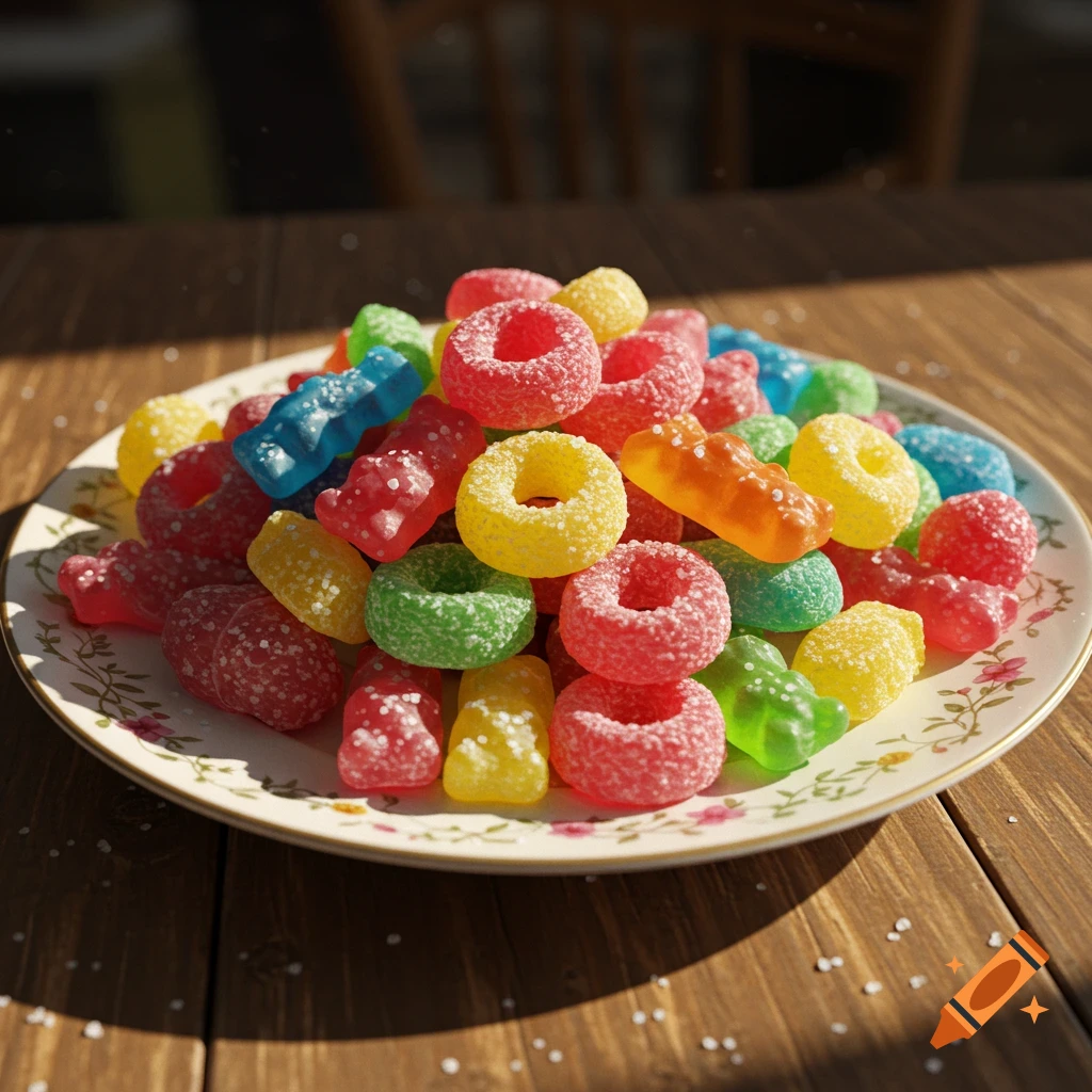 A close-up, photorealistic view of a white plate piled high with ...