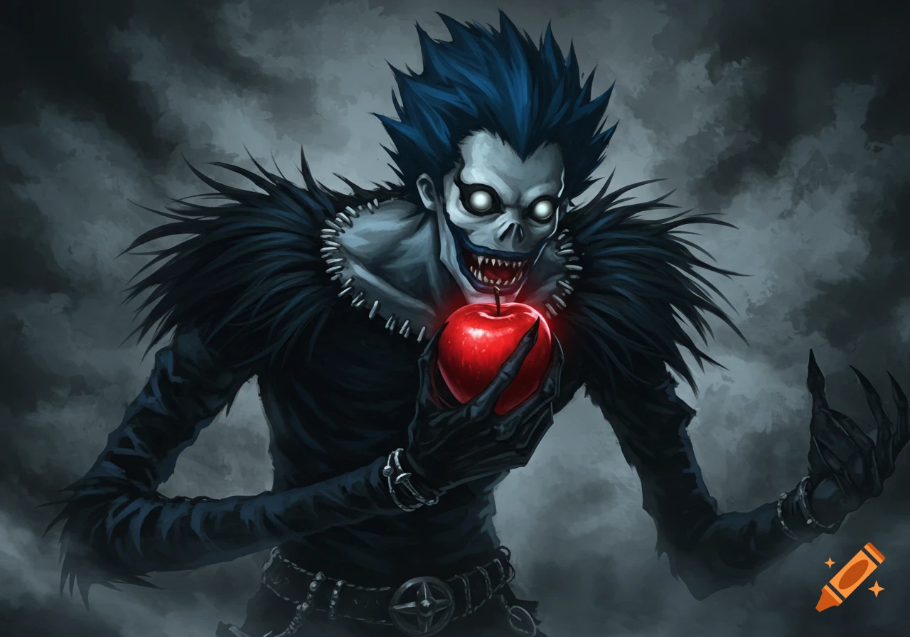 A dark, pale-skinned, spiky blue-haired demon-like character with ...