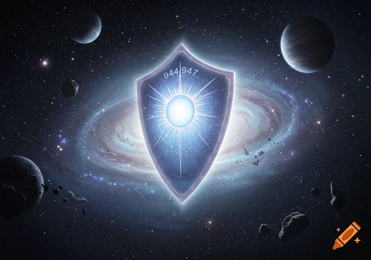 A glowing D20 die nested in a sparkling crescent moon against a ...