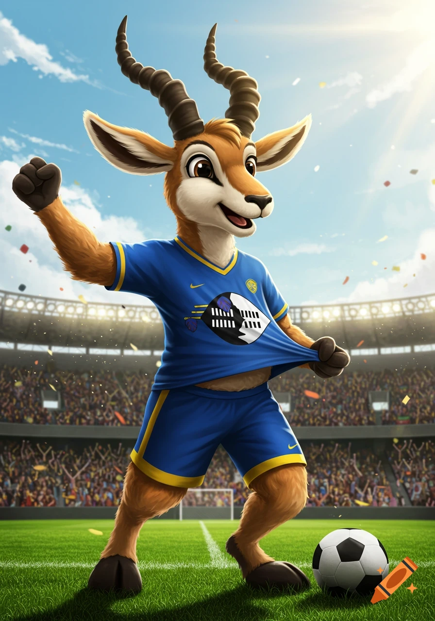An athletic anthropomorphic deer in a blue tracksuit poses with a ...