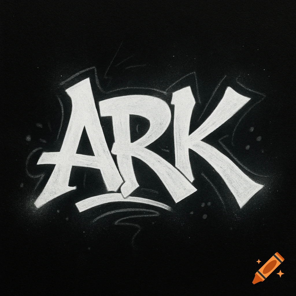 White graffiti letters spelling ARK on a black background with a spray ...