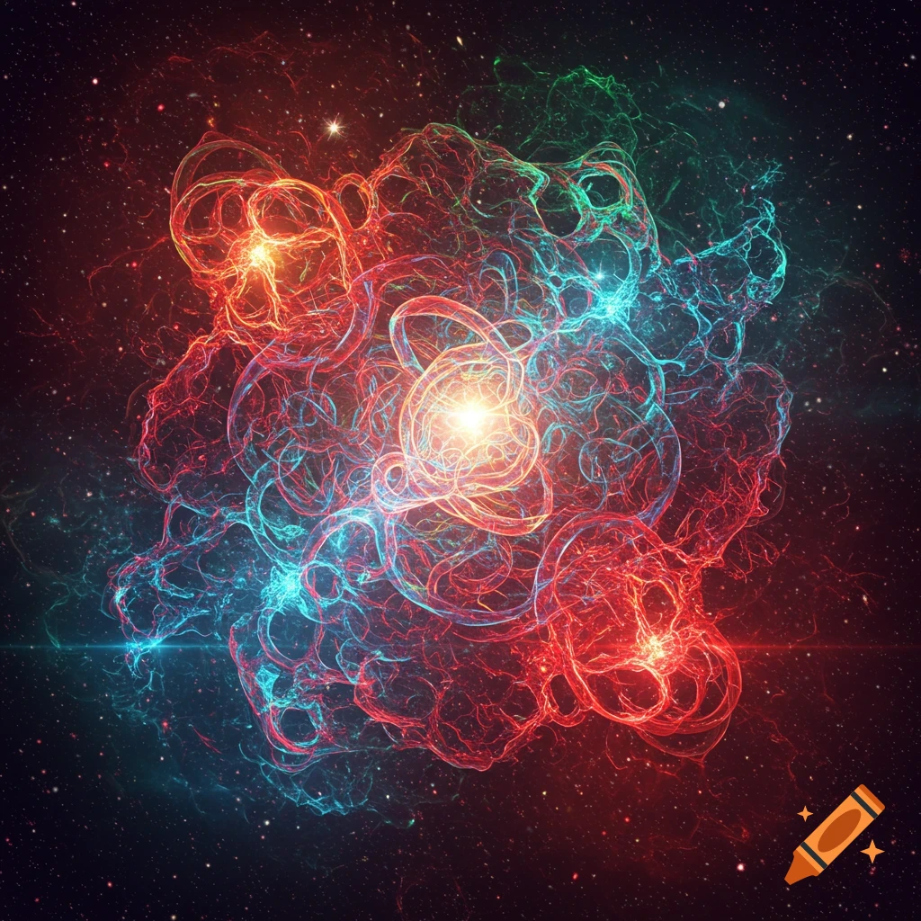 An intricate, glowing sigil radiating violet and crimson cosmic energy ...