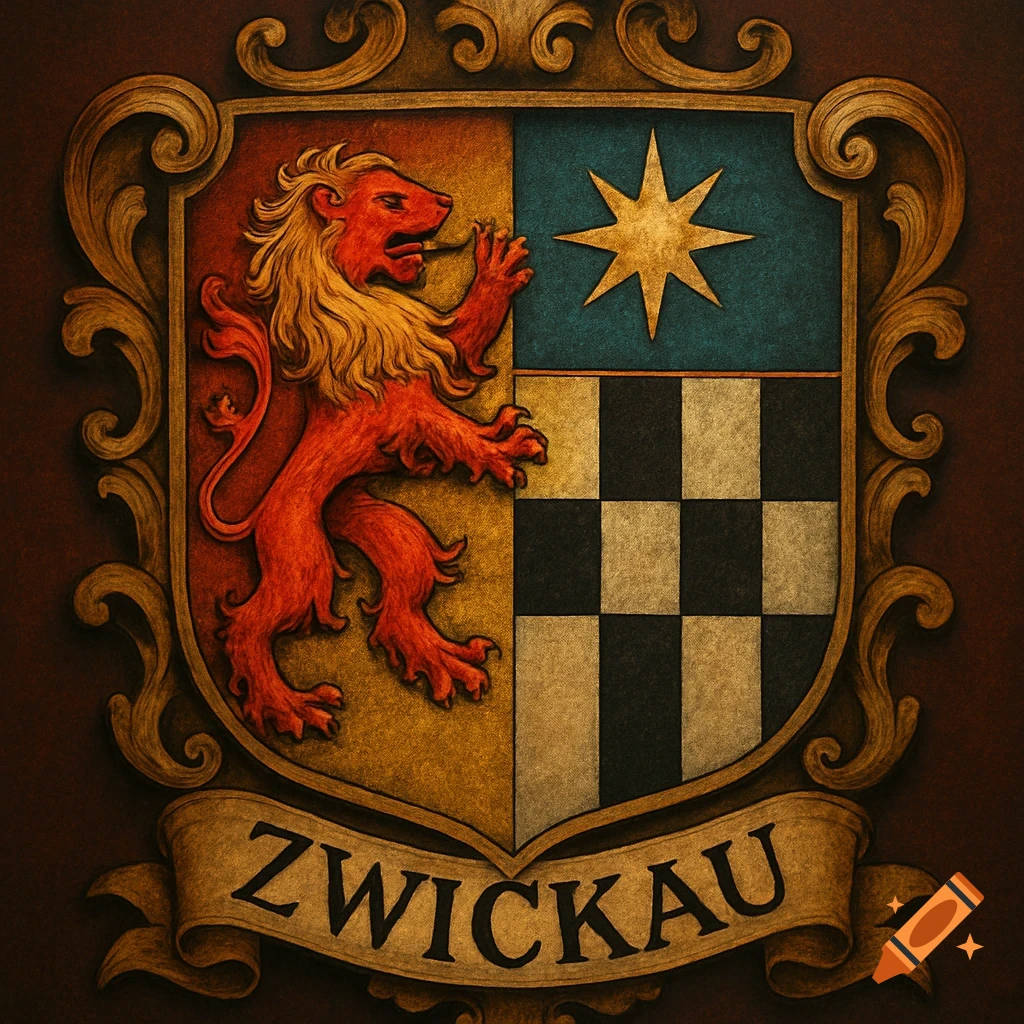 A coat of arms with a red crowned lion holding scales, text 'FINANZAMT ...