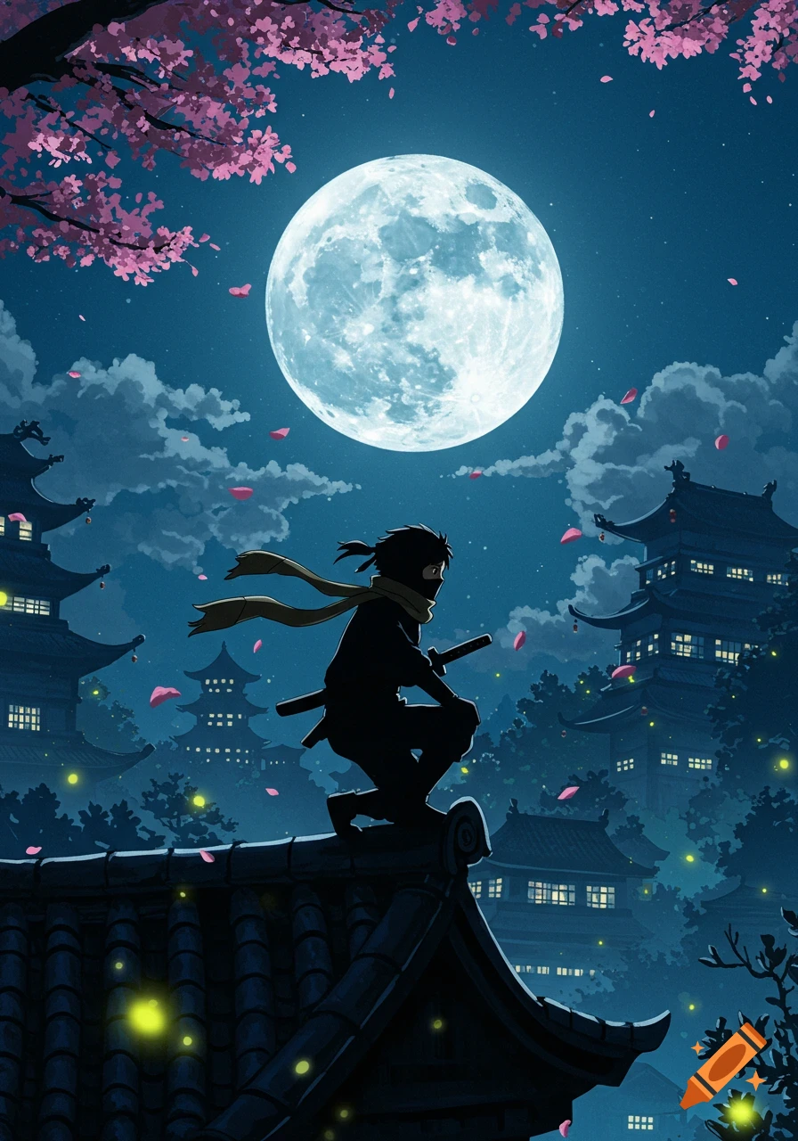A dynamic digital illustration of a harengon ninja leaping across ...