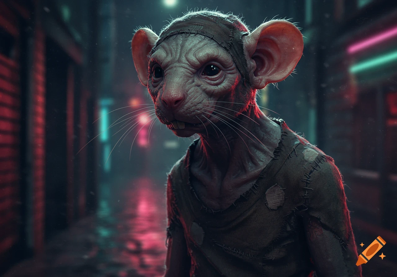 A highly detailed, photorealistic, mouse-like human creature with ...