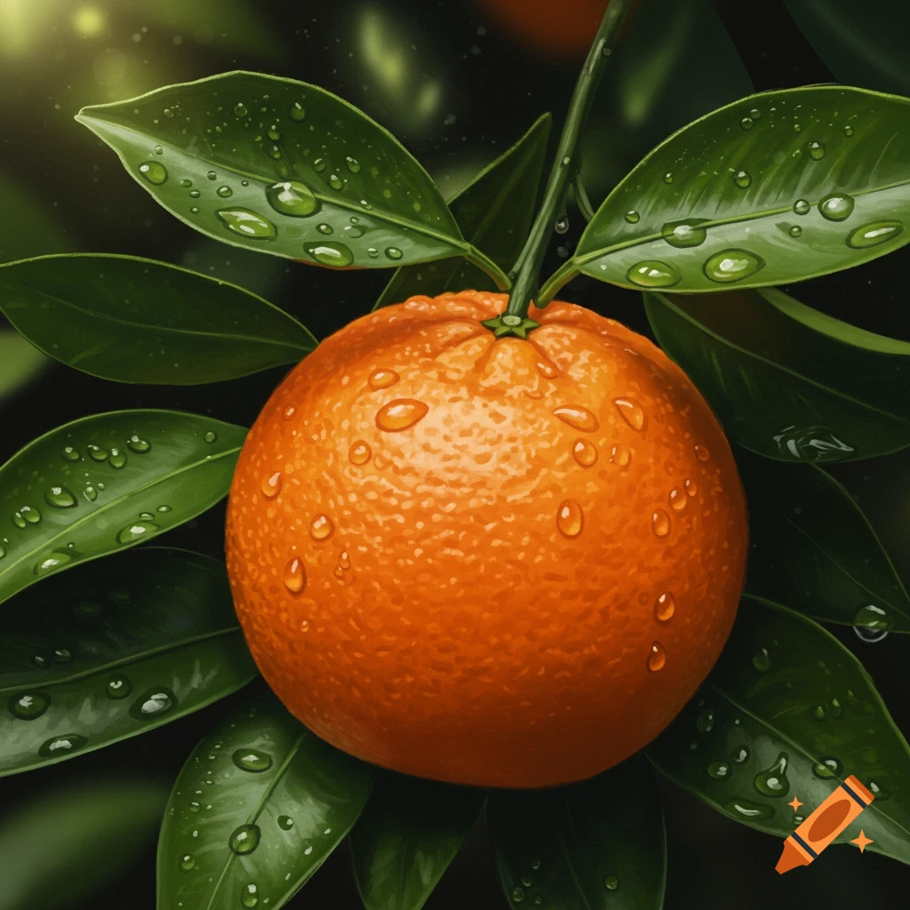 A close-up, high-definition shot of a vibrant orange covered in water ...