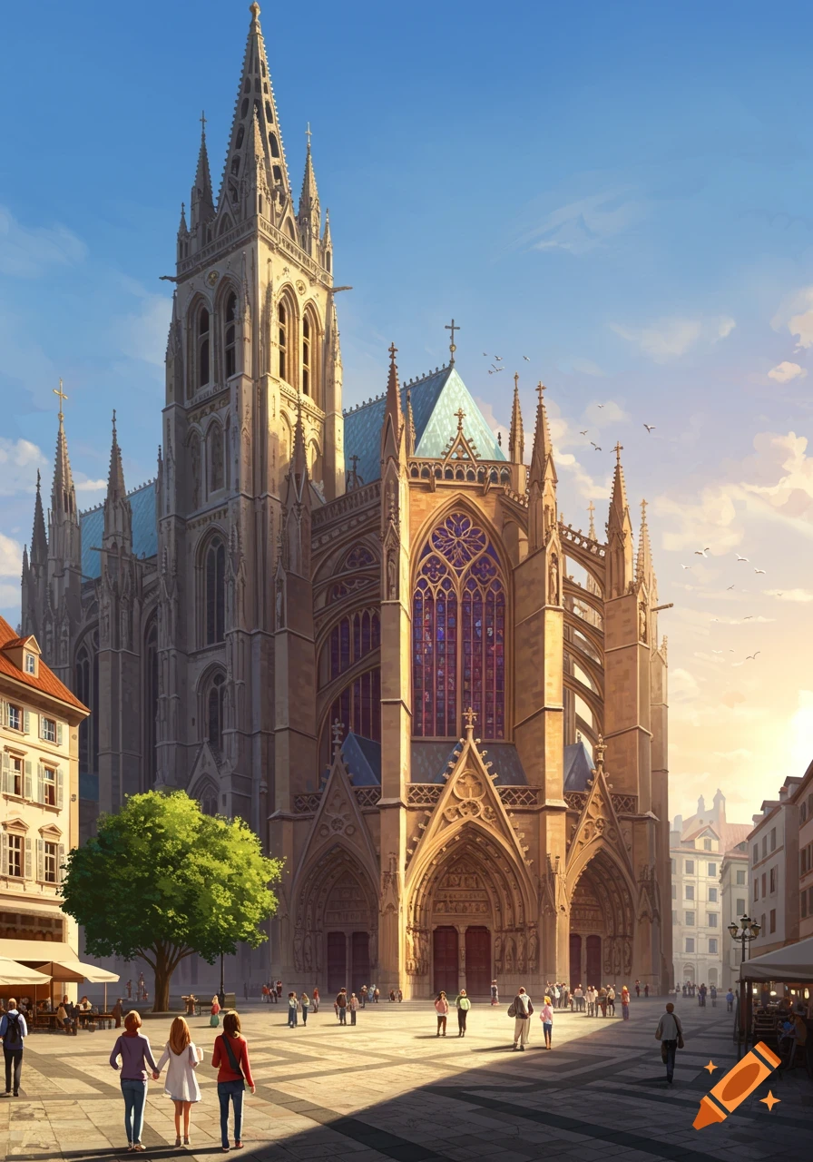 A cartoon family with two young girls, a mother, father, and ...