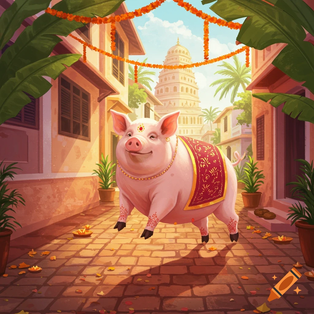 Black and white coloring book drawing of a cartoon baby Ganesha sitting ...