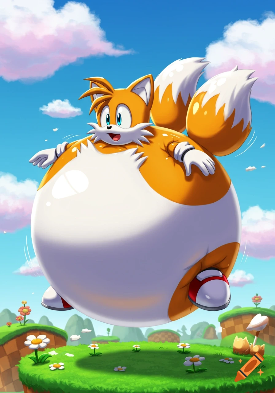 Cartoon of Tails from Sonic the Hedgehog, massively inflated like a ...