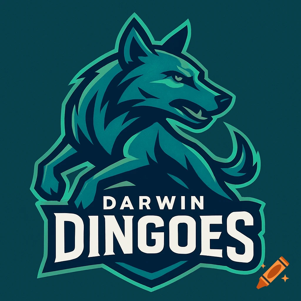 Stylized green and blue logo for 'Darwin Dingoes' team, featuring an ...