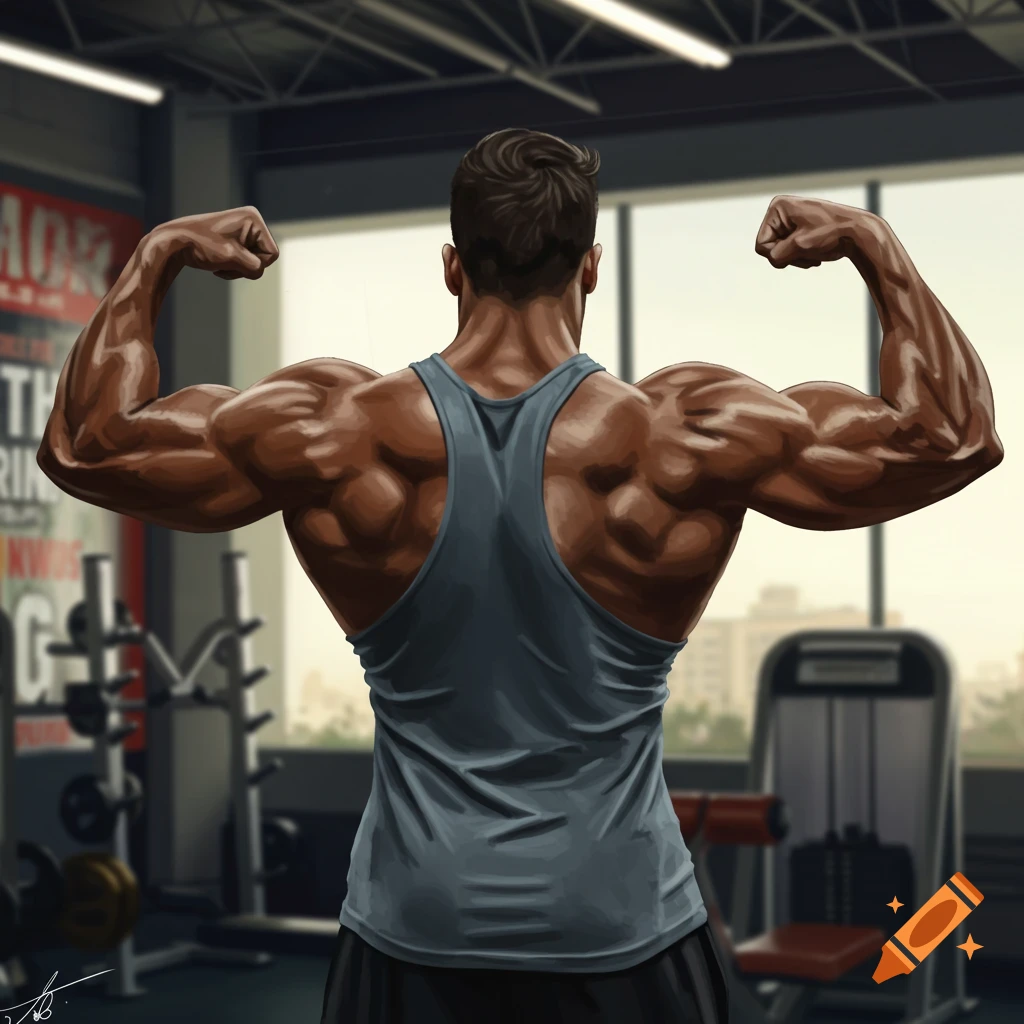 Photorealistic portrait of a shirtless muscular man with defined abs ...