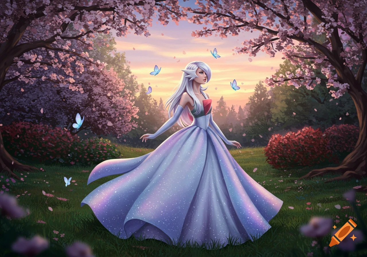 Fantasy illustration of a blonde girl in a pink jacket with rose ...