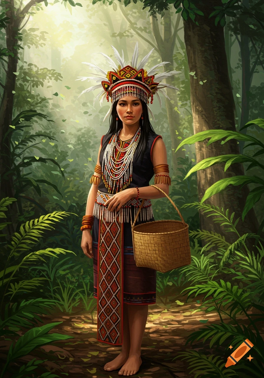 A man and woman in richly patterned traditional Zhuang clothing stand ...