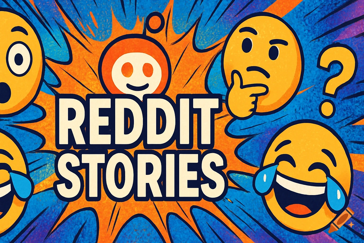 Comic art illustration featuring 'REDDIT STORIES' text, the Reddit Snoo ...