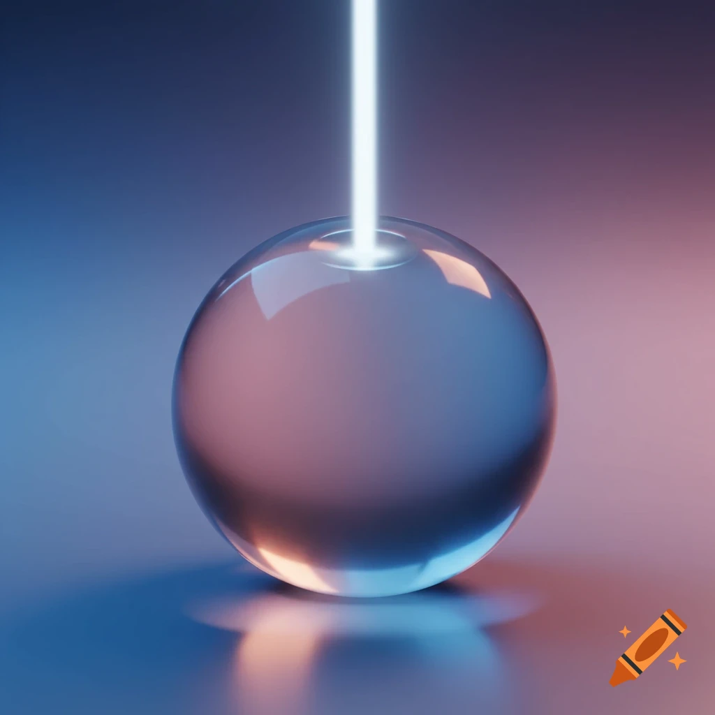 A hyper-realistic 3D render of a transparent glass orb with a bright ...