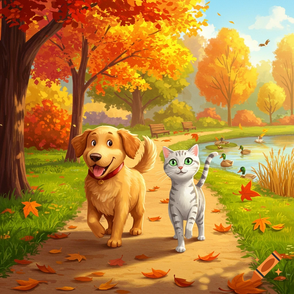 Cartoon pets and wild animals look scared as fireworks explode over a ...