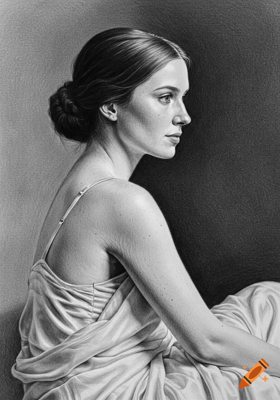 Hyper-realistic graphite pencil drawing of a woman in profile, hair in ...