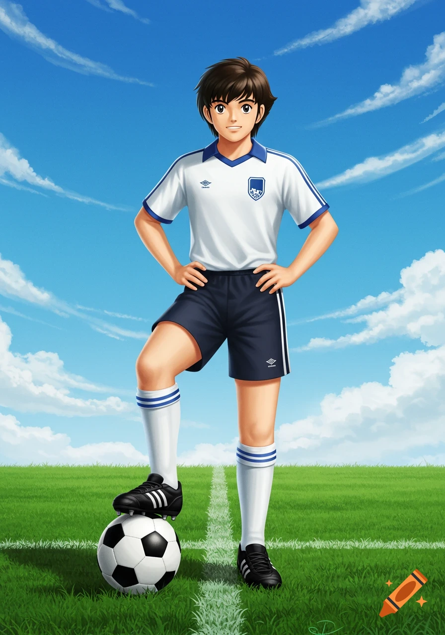 Anime-style male soccer player with dreadlocks in a black and white ...