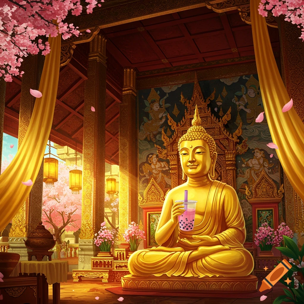 Gold and black logo design of a chubby chinese budha with a big gold ...