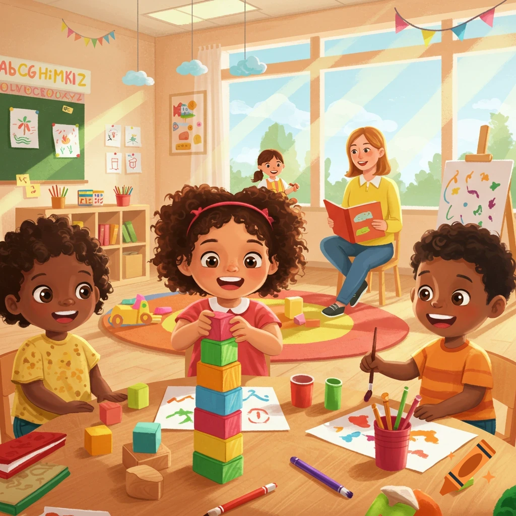 Black and white cartoon coloring page of diverse happy children playing ...