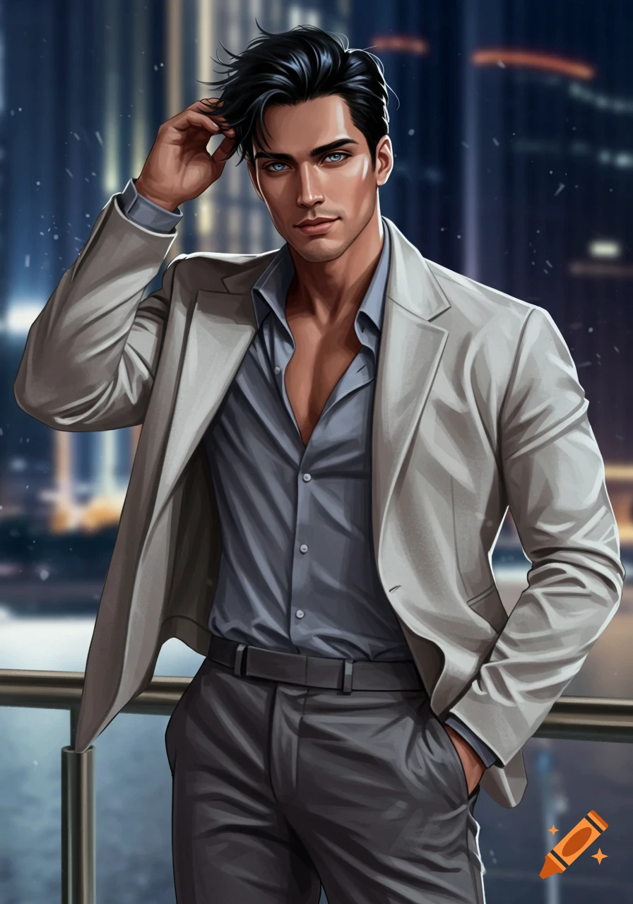 Anime-style prince with black hair, gold crown, and white satin outfit ...