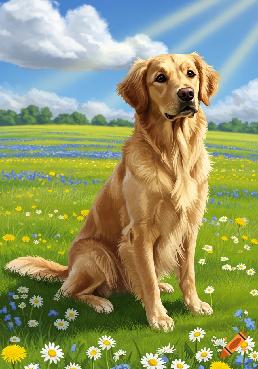 A vibrant illustration of a yellow Labrador retriever lying peacefully ...