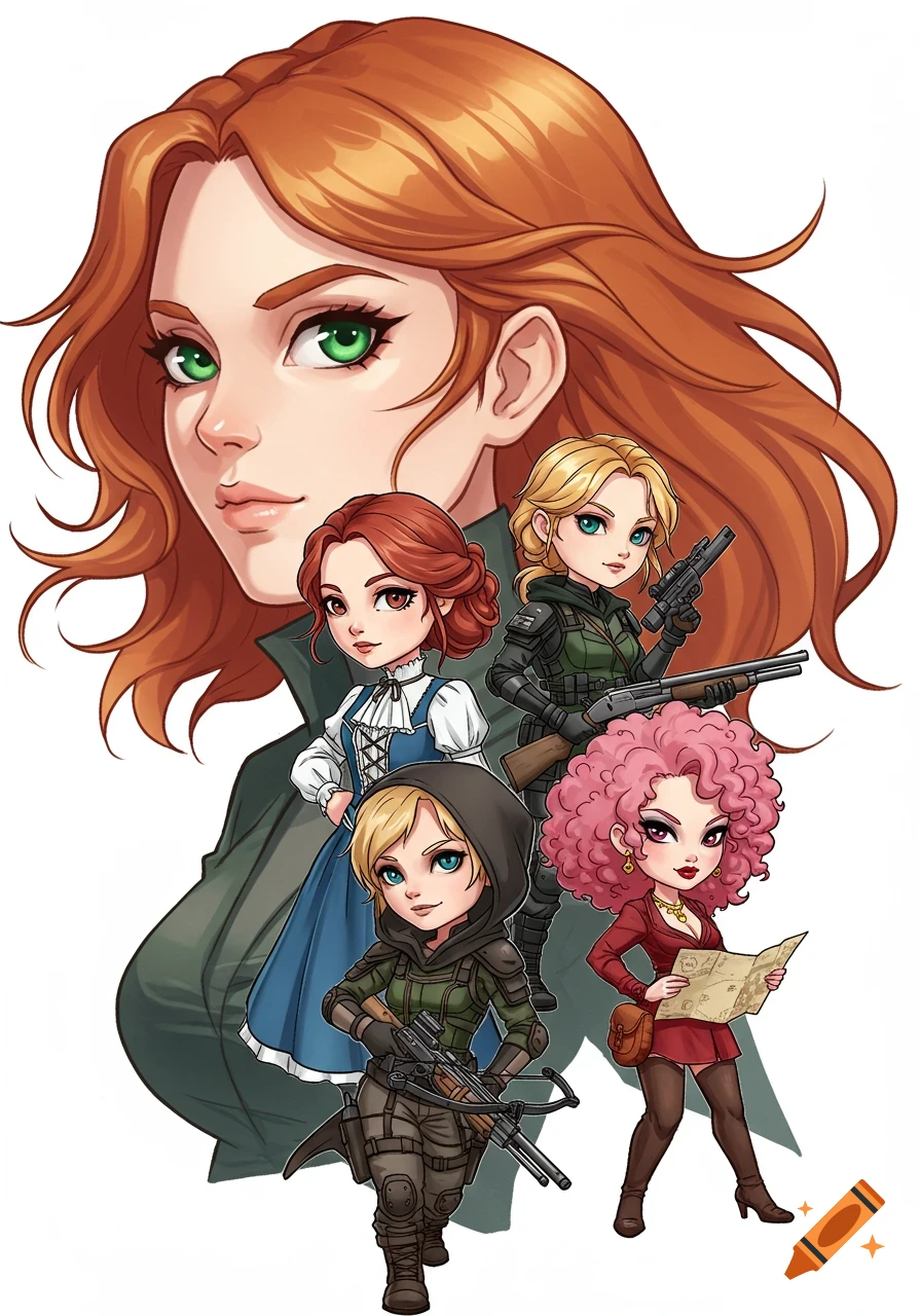 An anime-style illustration of a large ginger-haired woman's profile ...