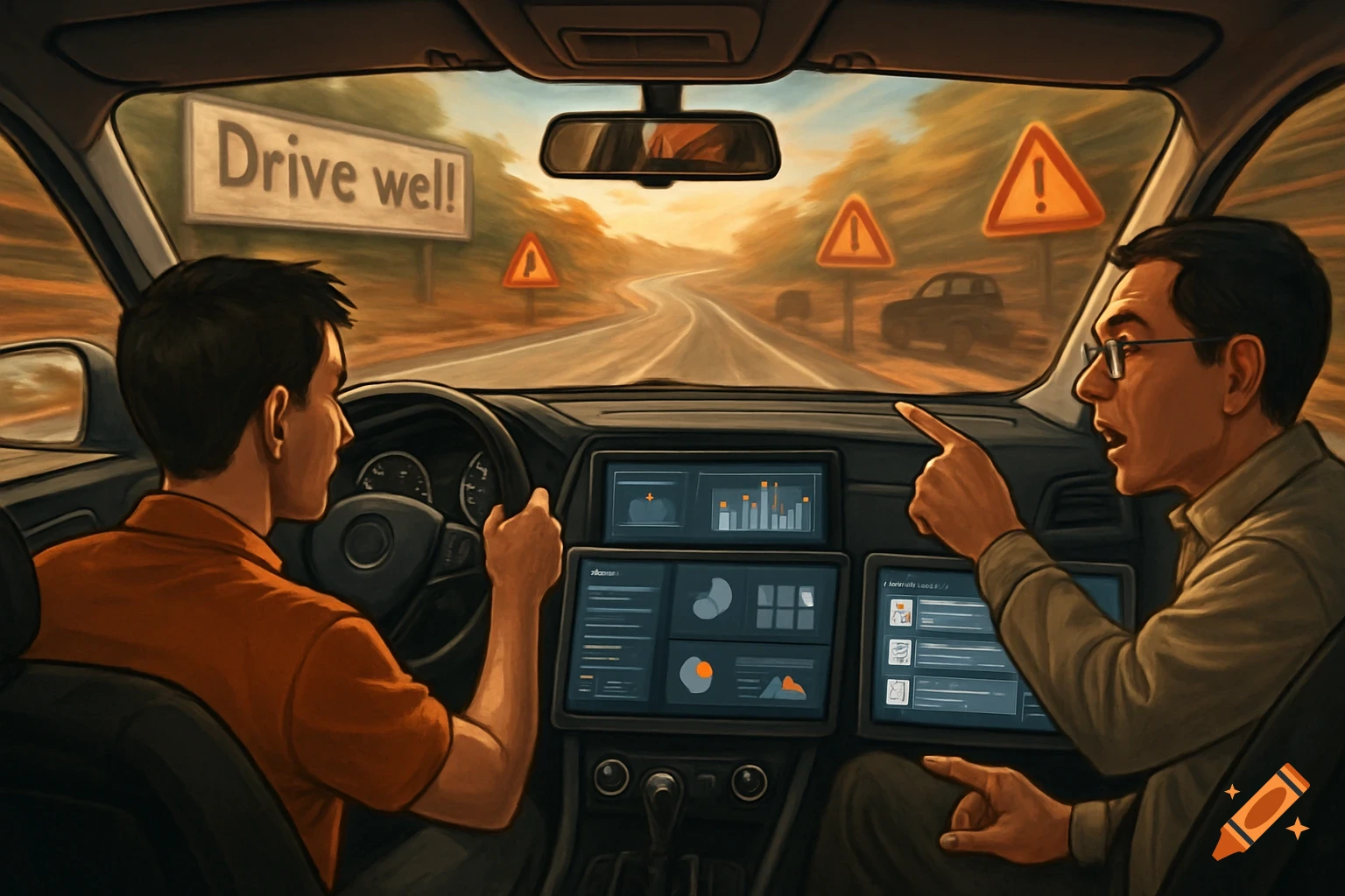 Multi-panel illustration showing steps on how to buy a used car ...