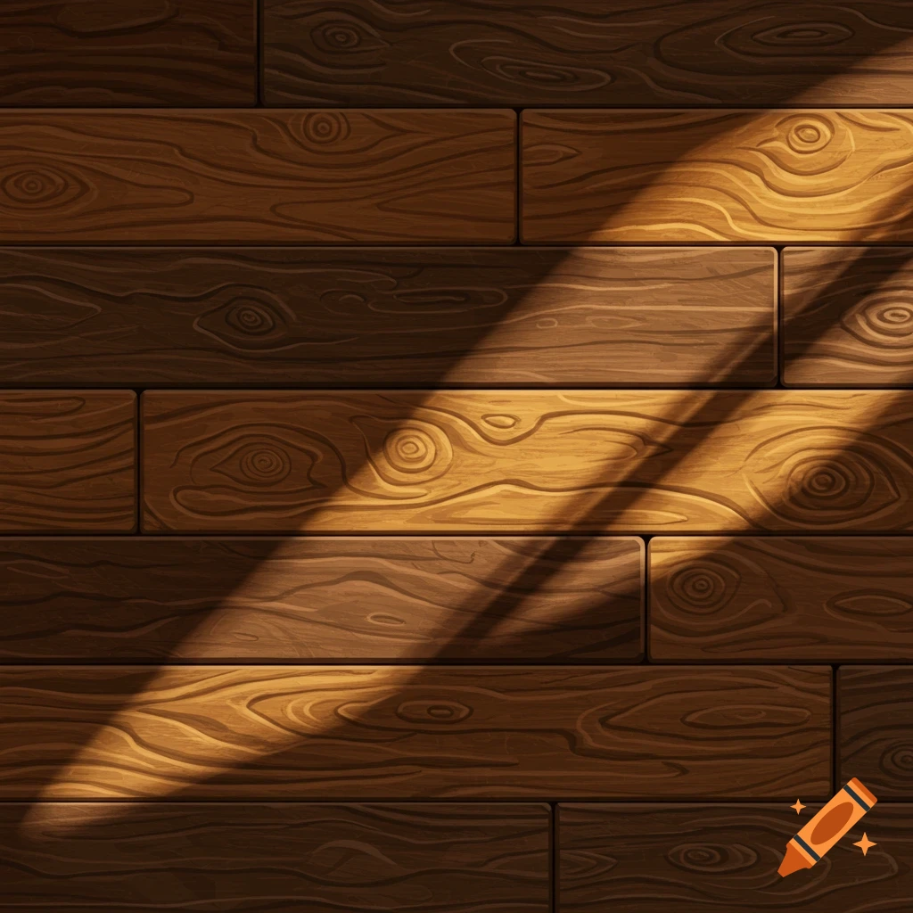 Stylized wood planks with prominent grain, partially illuminated by ...