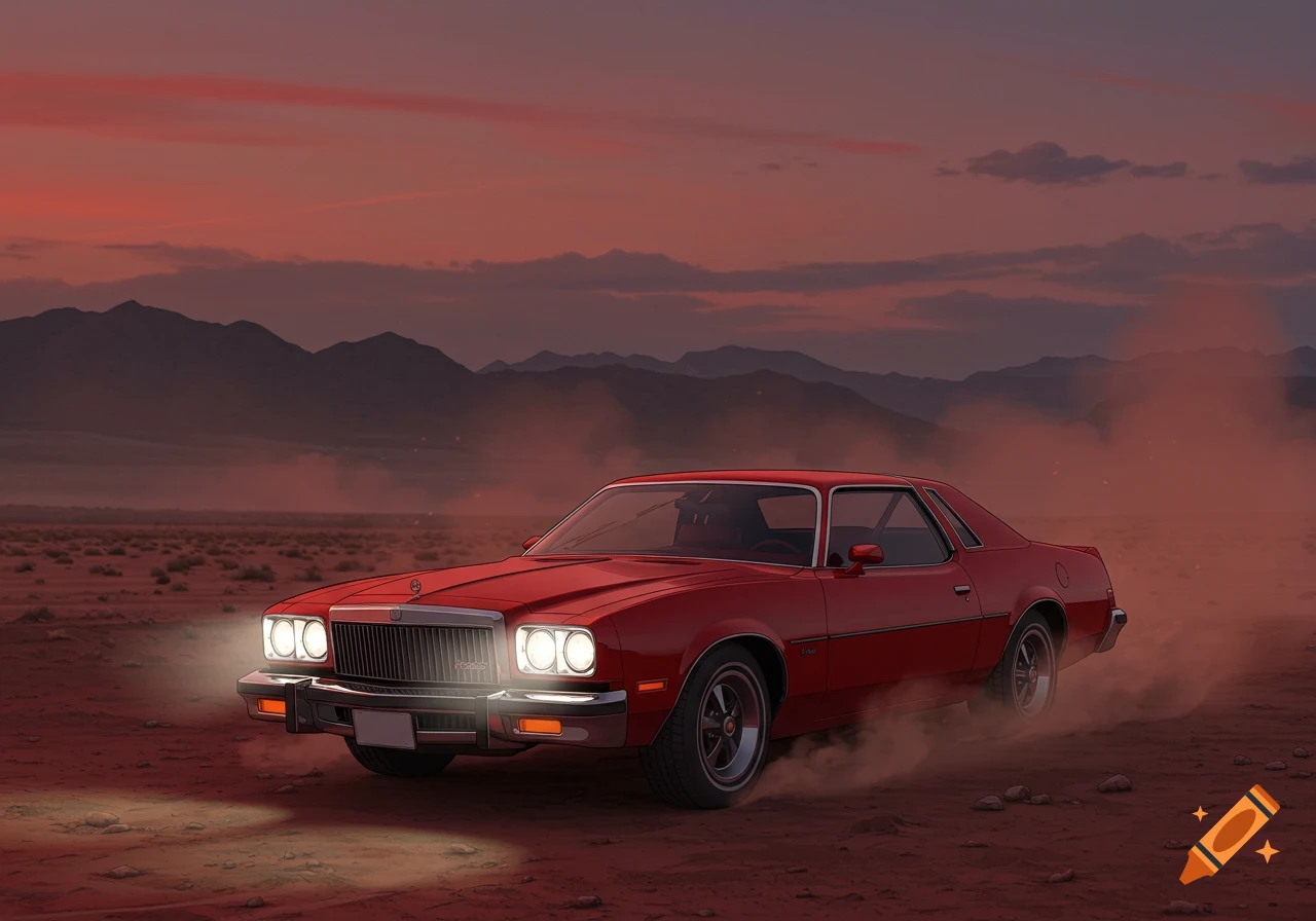 A cool camel wearing sunglasses drives a vintage orange convertible car ...