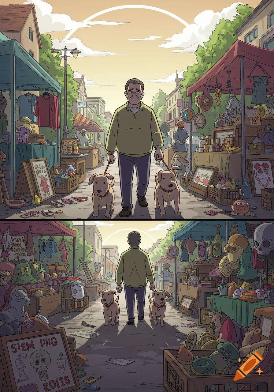 A 2D art illustration of a bustling city street with people walking ...