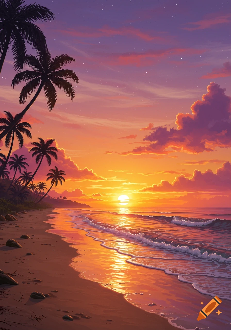 Stylized illustration of a desert landscape with sand dunes, a single ...