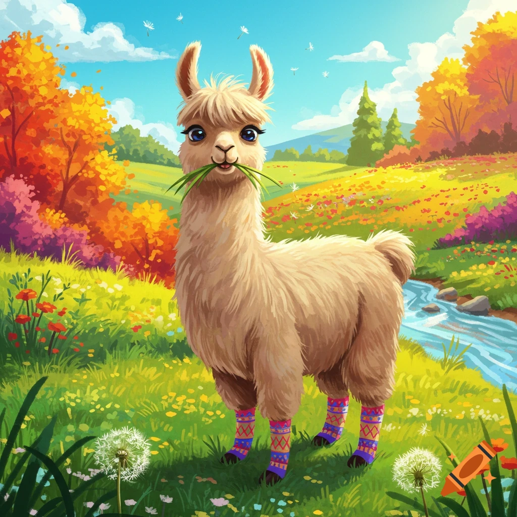 A cool llama wearing sunglasses and earbuds, carrying a stack of pizza ...
