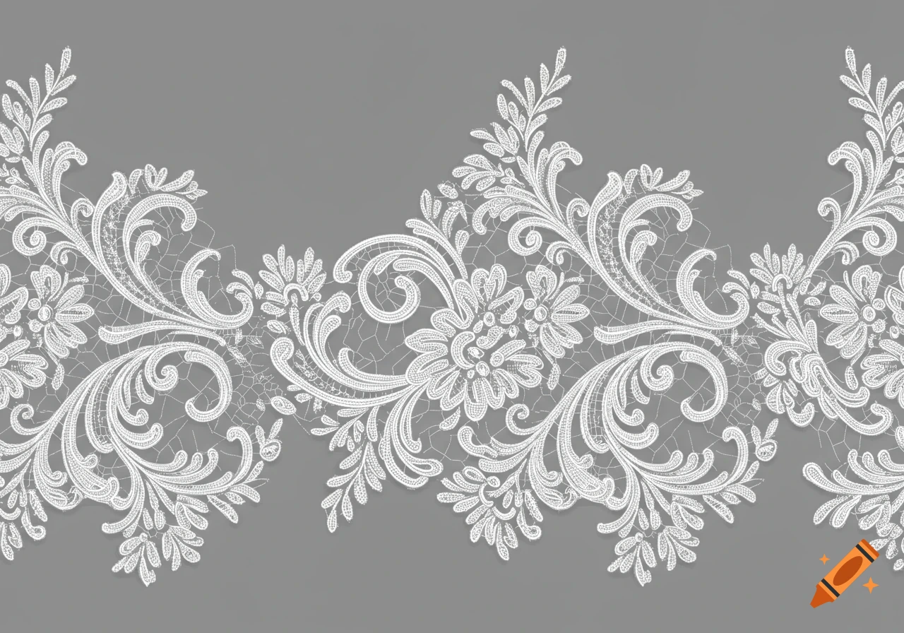 Seamless white flowery lace pattern on a solid grey background in a ...