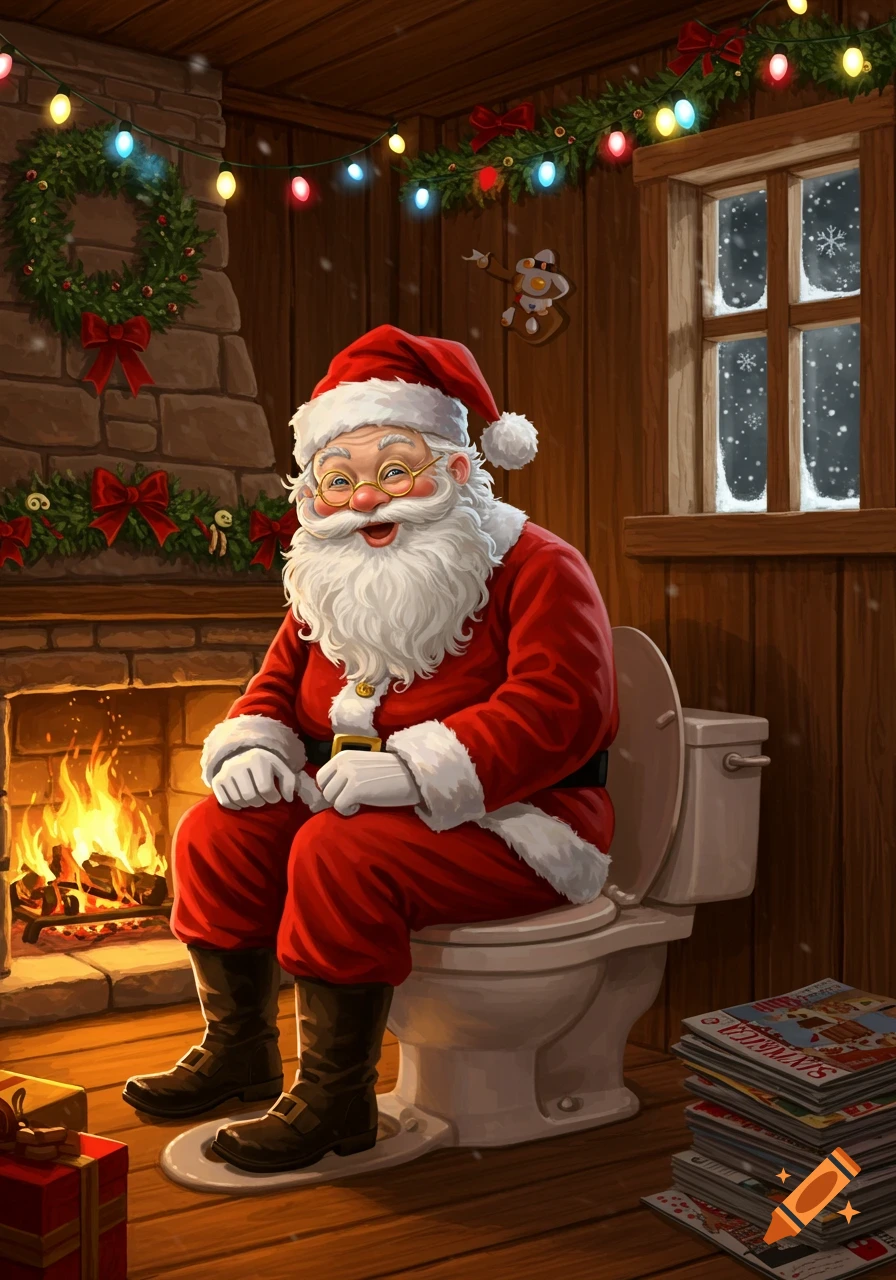 A cheerful Santa Claus plays a card game with reindeer cards at a ...