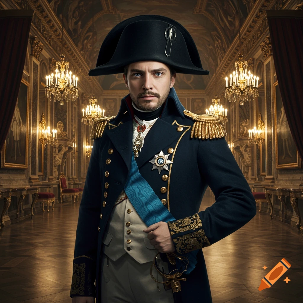 Photorealistic portrait of a man dressed as Napoleon, wearing a bicorne ...
