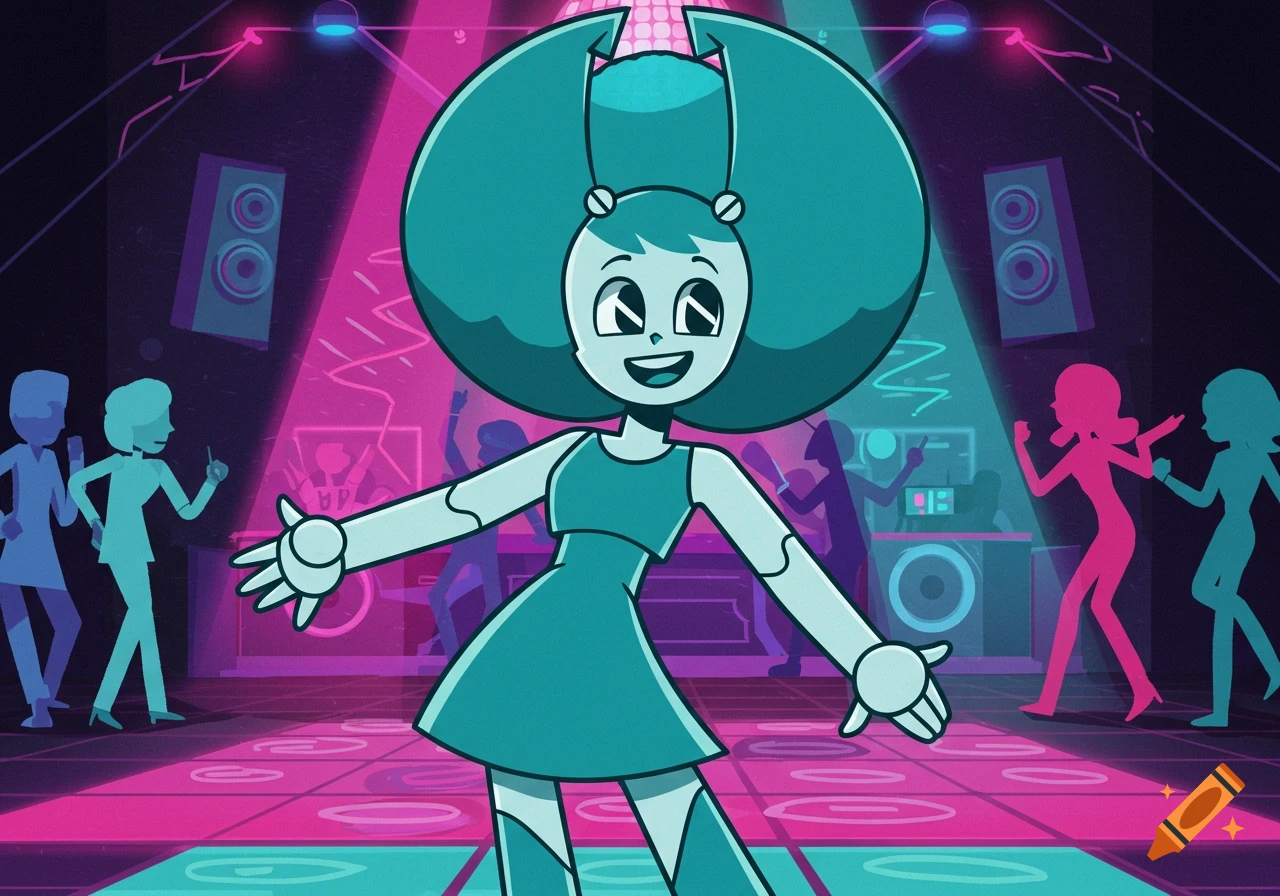 Cartoon Alice Angel in a tuxedo and top hat tap dancing on a grand ...