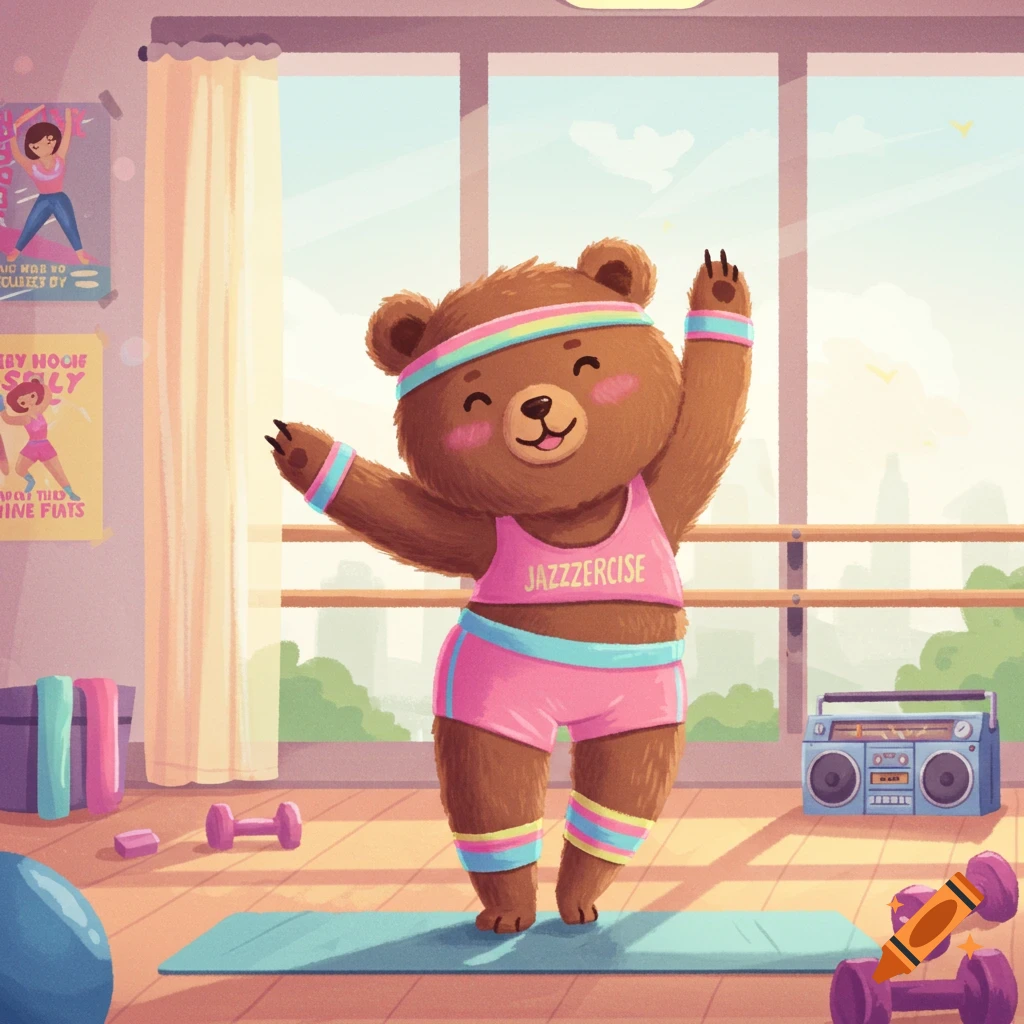 Colorful cartoon of a person doing a side plank in a bright room, with ...